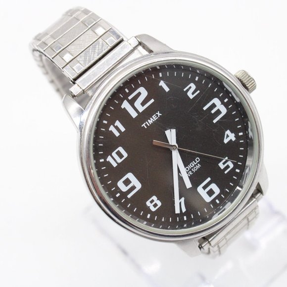 Timex | Accessories | Vintage Timex Indiglo Watch Mens Silver Tone ...
